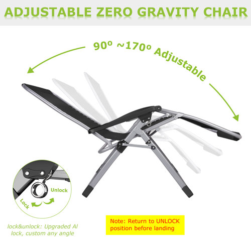 Arlmont & Co. Oversized XXL Folding Zero Gravity Chair, Patio Reclining Lounge Chair 33In with ...